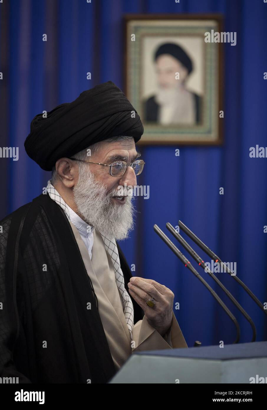 Iran's Supreme Leader Ayatollah Ali Khamenei gestures while speaking ...
