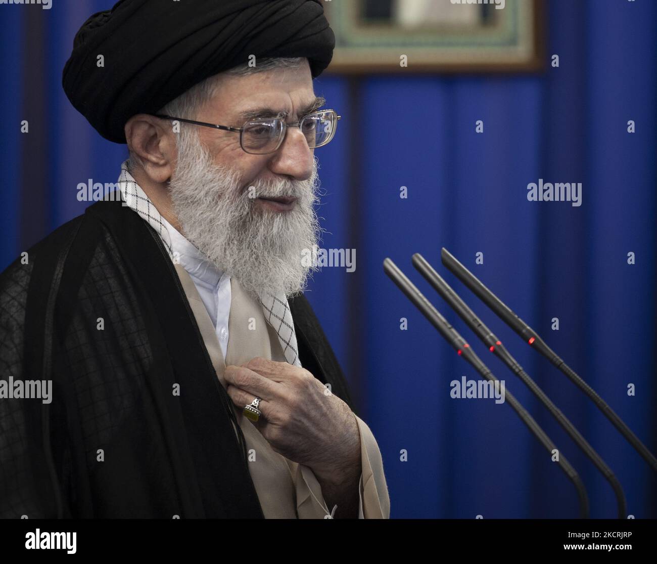 Iran's Supreme Leader Ayatollah Ali Khamenei gestures while speaking ...