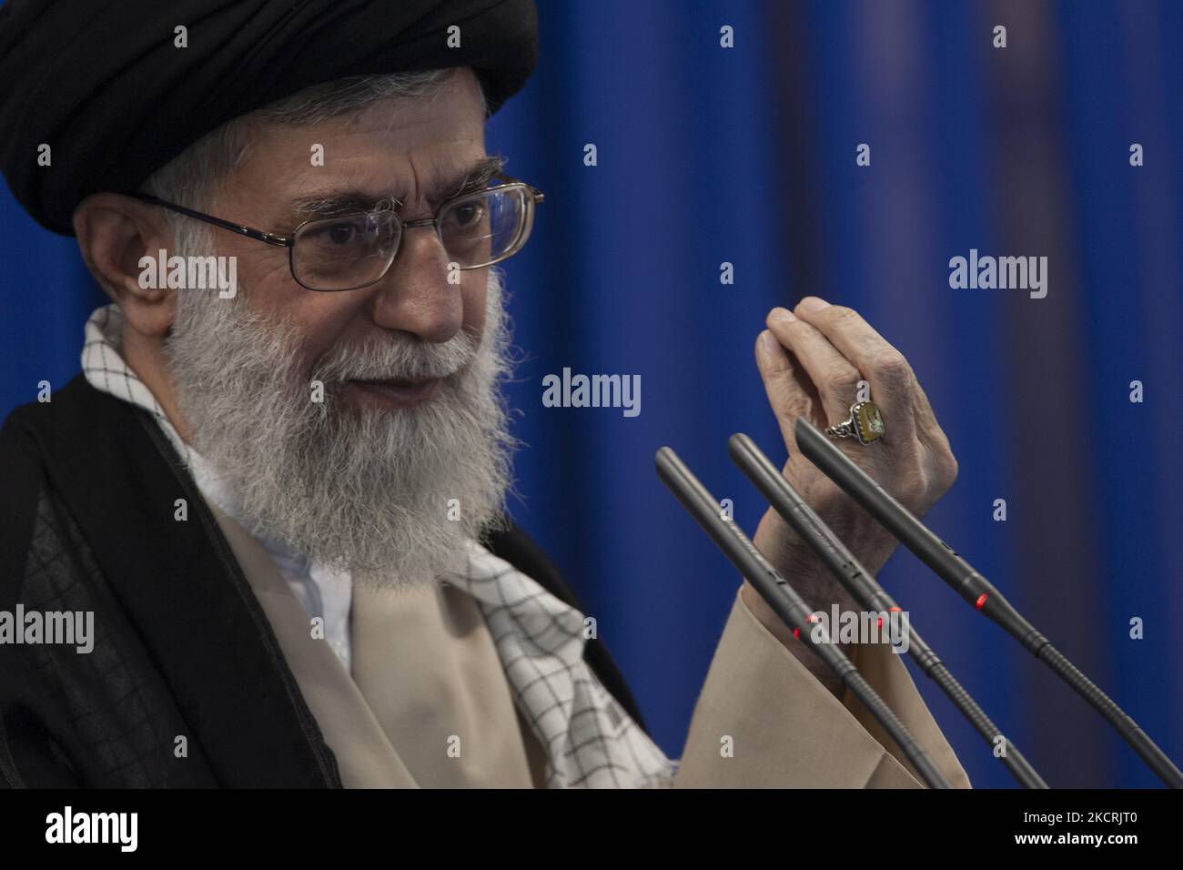 Iran's Supreme Leader Ayatollah Ali Khamenei gestures while speaking ...