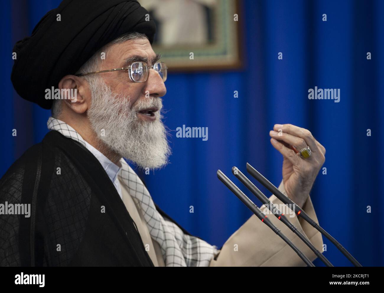 Iran's Supreme Leader Ayatollah Ali Khamenei gestures while speaking ...
