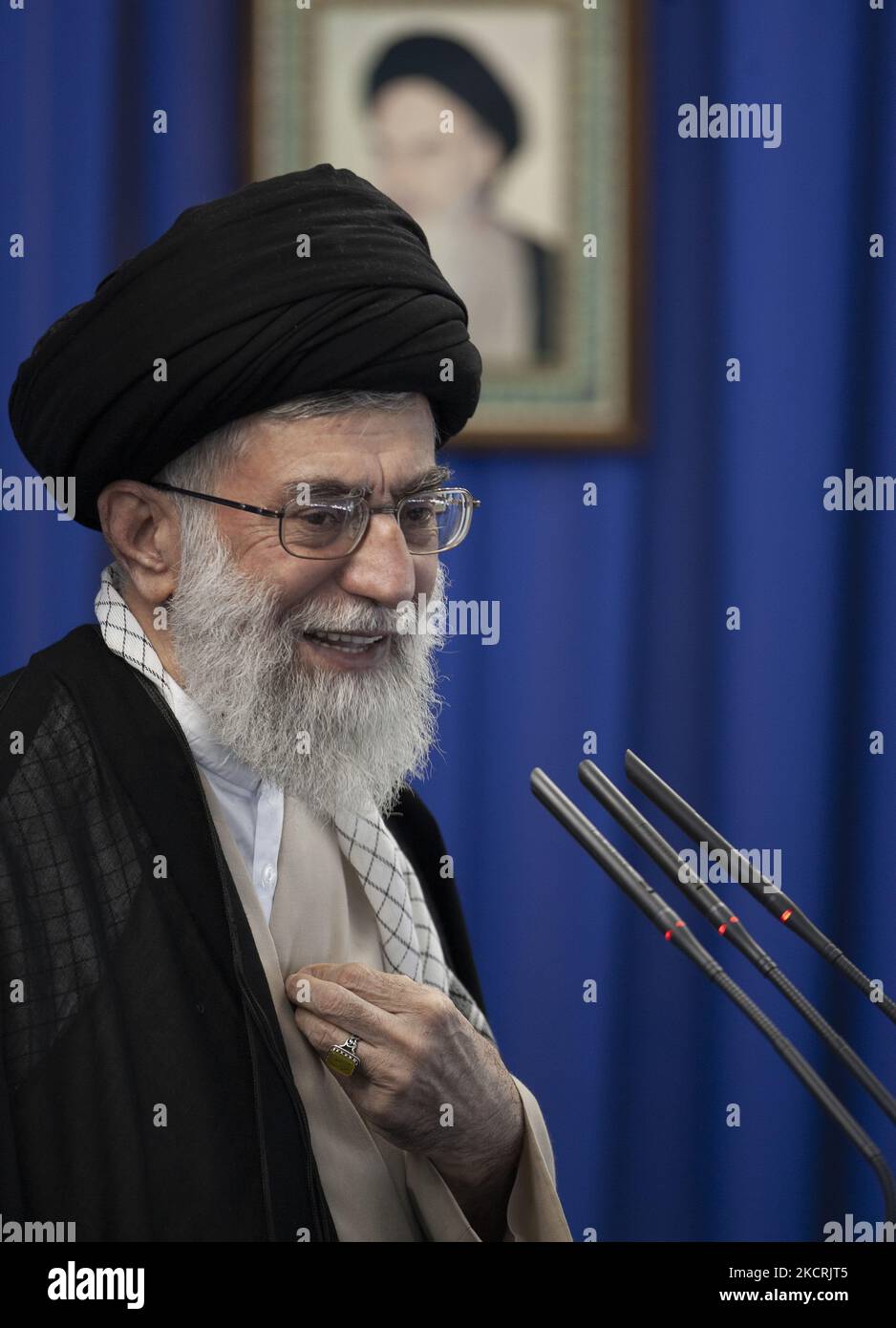 Iran's Supreme Leader Ayatollah Ali Khamenei gestures while speaking ...
