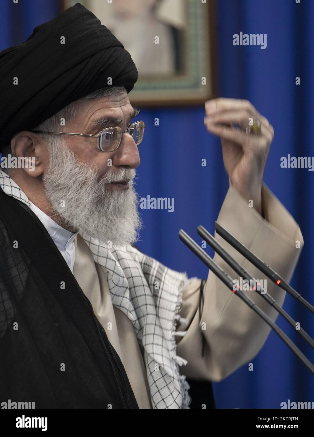 Iran's Supreme Leader Ayatollah Ali Khamenei gestures while speaking ...
