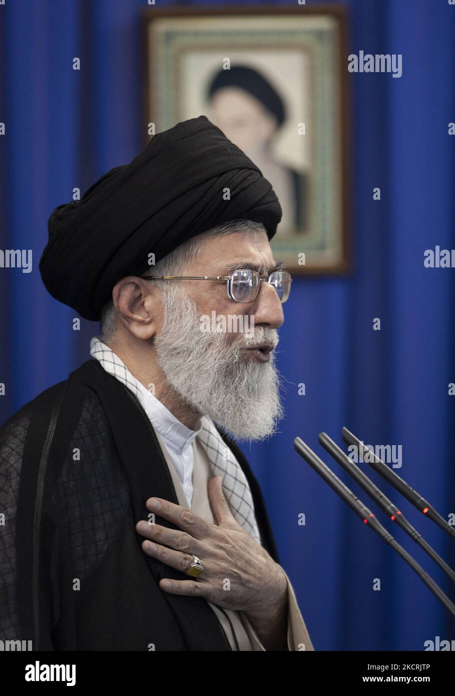 Iran's Supreme Leader Ayatollah Ali Khamenei gestures while speaking ...