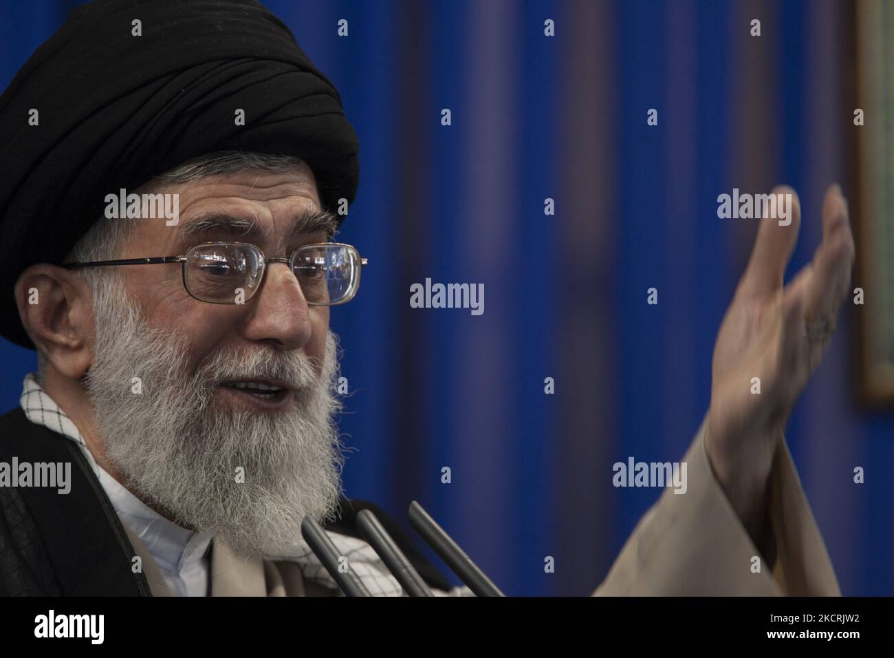 Iran's Supreme Leader Ayatollah Ali Khamenei gestures while speaking ...