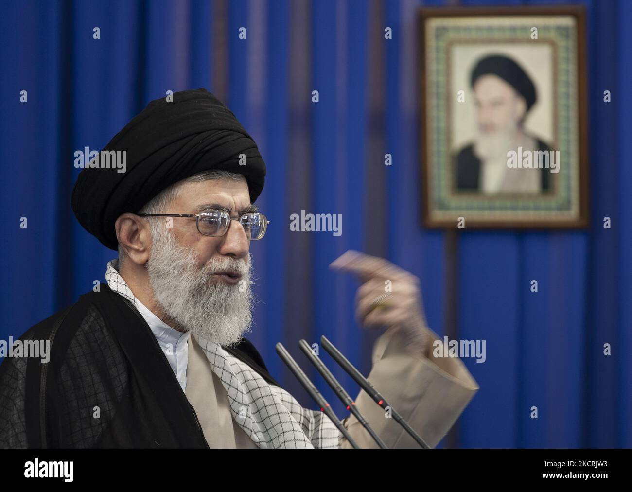 Iran's Supreme Leader Ayatollah Ali Khamenei gestures while speaking ...
