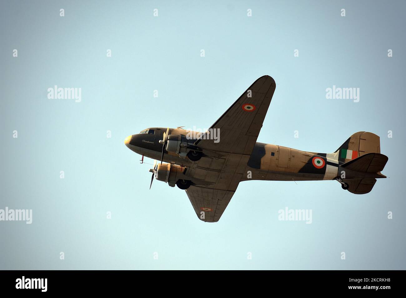 An Indian Air Force aircraft flies during a historical re-enactment of ...
