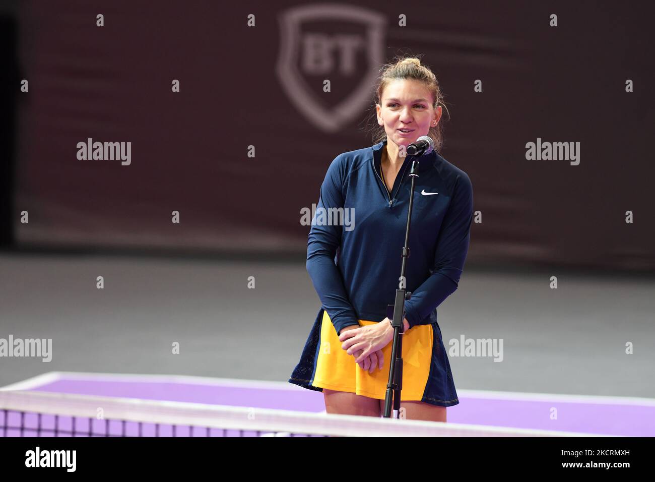 Simona Halep giving a victory speech after triumphing over Gabriela ...