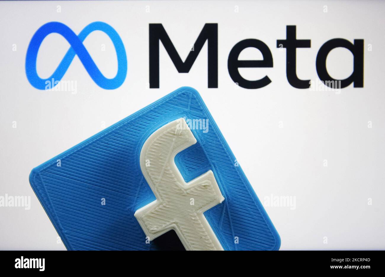 Facebook logo and new company brand Meta Platforms Inc. logo are ...