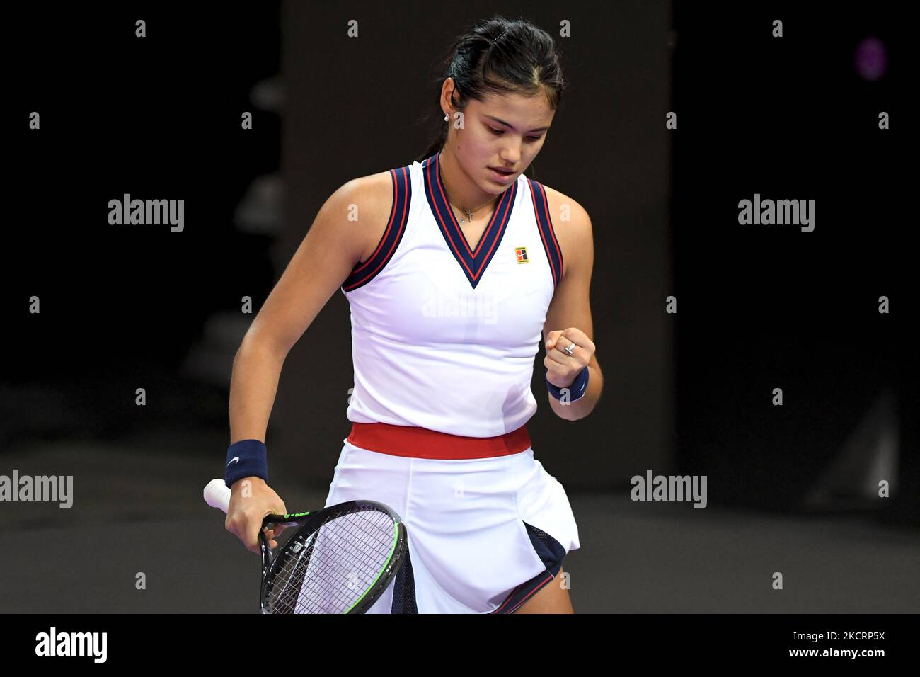 Portrait of Emma Raducanu in action celebrating after scoring during ...