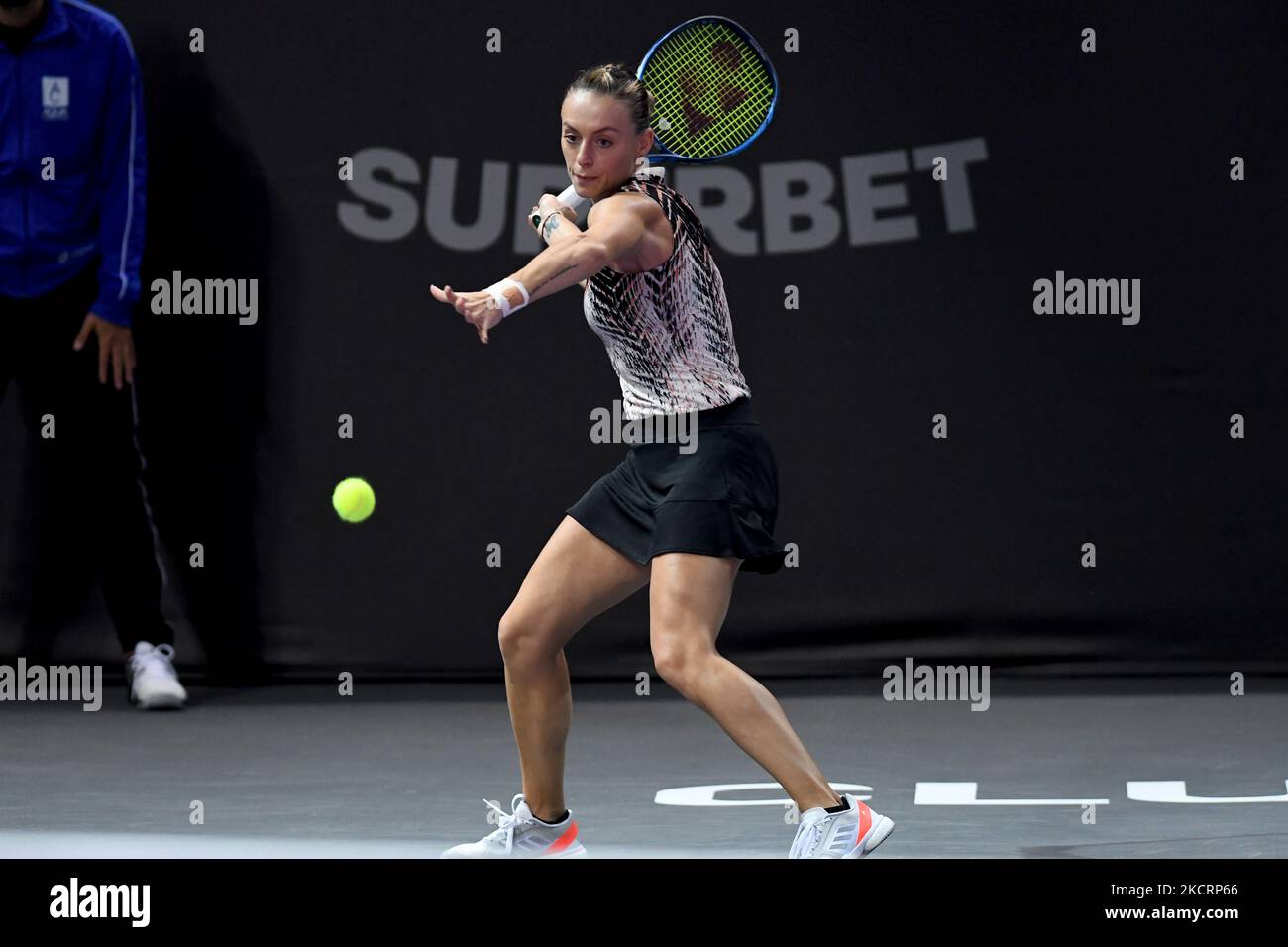 Ana Bogdan in action - receiving the ball during her match against Emma ...
