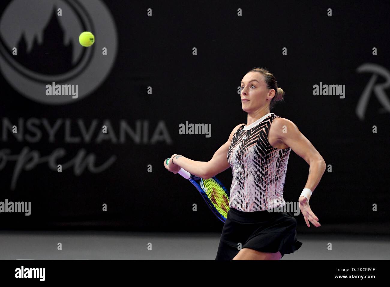 Ana Bogdan in action - receiving the ball during her match against Emma ...