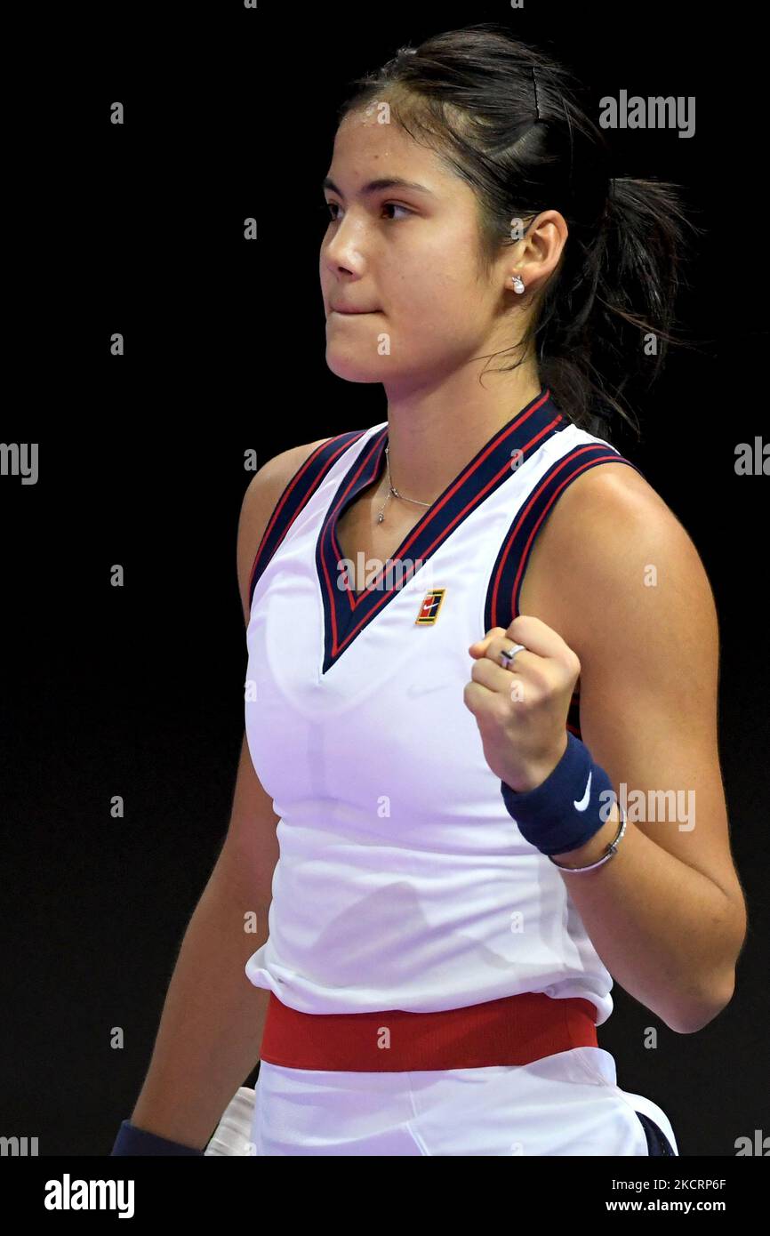 Portrait of Emma Raducanu in action celebrating after scoring during ...