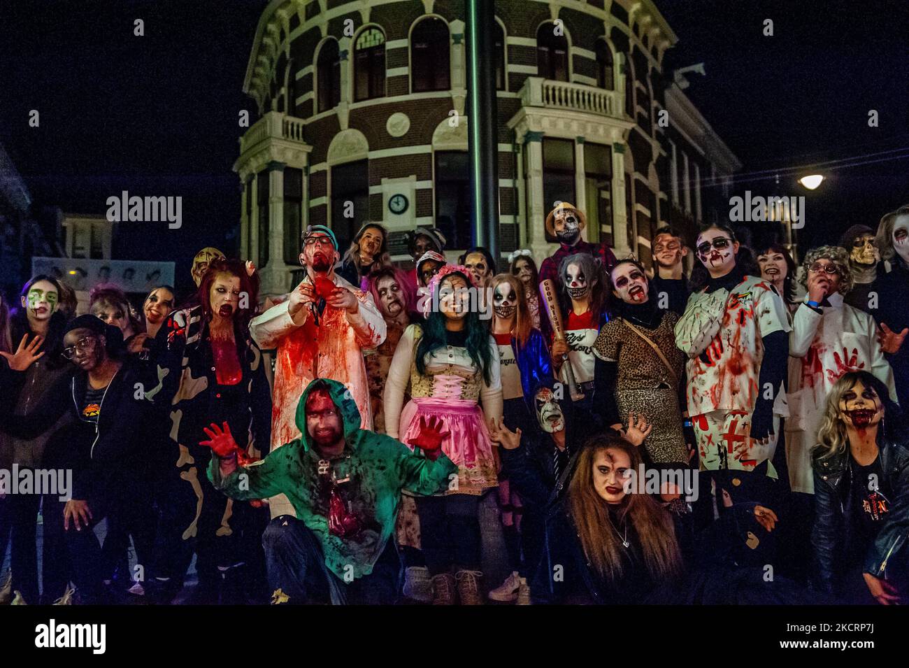 The zombies are posing for the cameras, during the Zombie walk ...