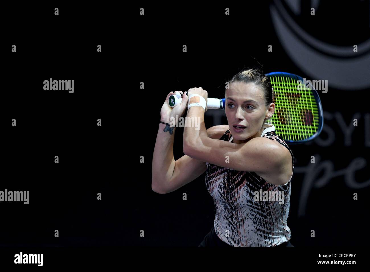 Ana Bogdan in action - receiving the ball during her match against Emma ...