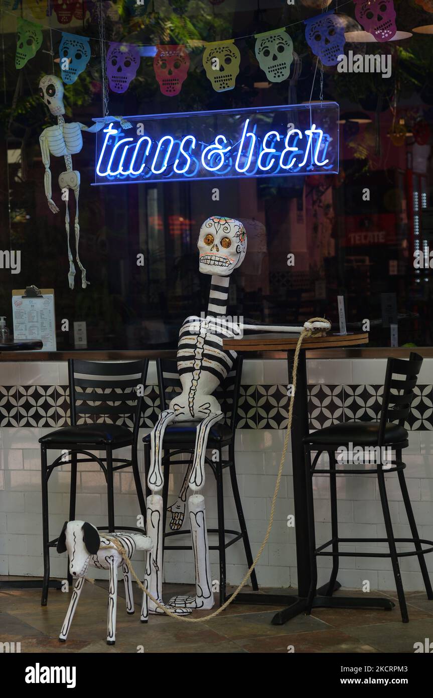 A skeleton related to the Day of the Dead (Día de Muertos) seen outside ...