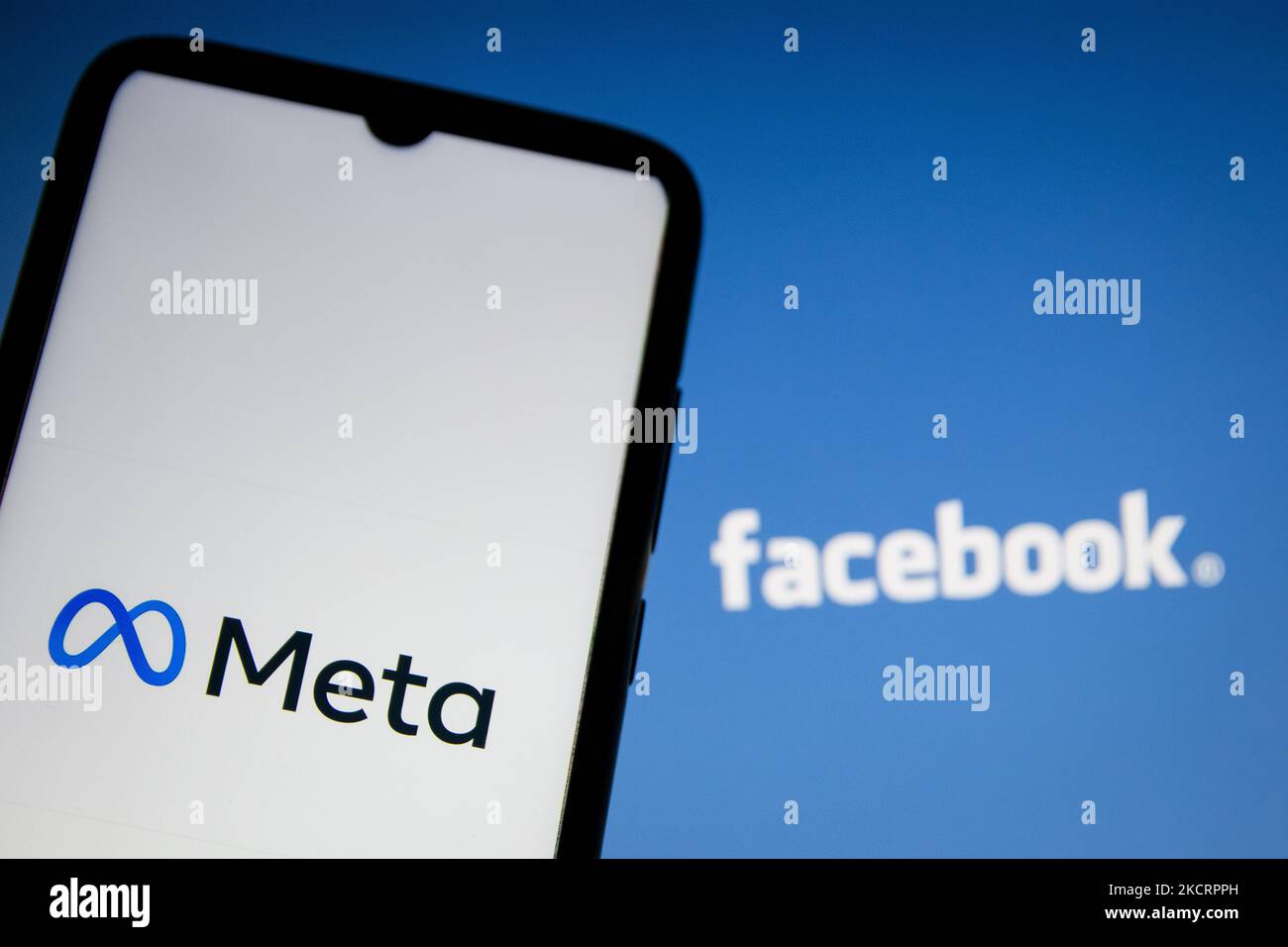 In this photo illustration Meta logo is displayed on smartphone screen ...