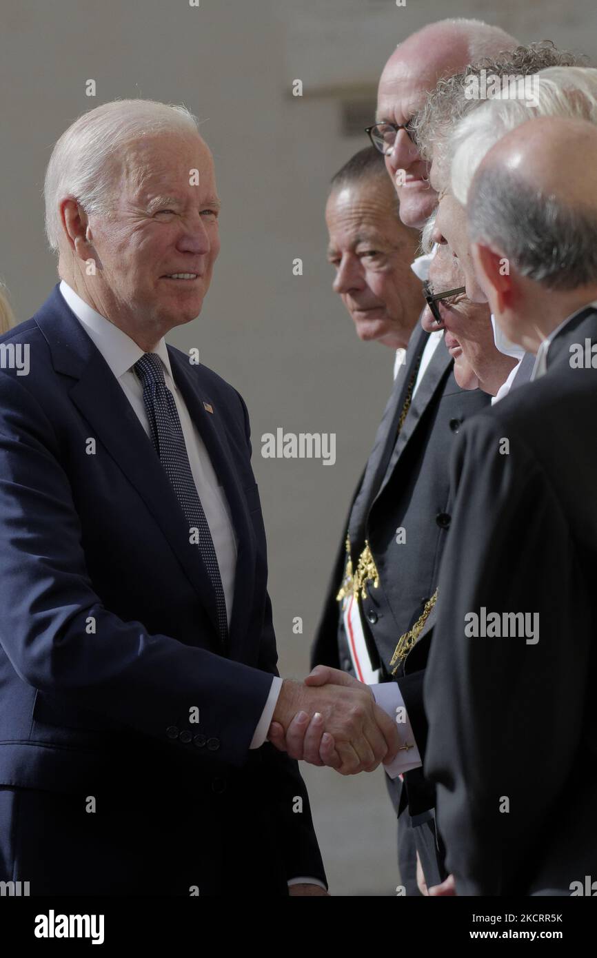 U.S. President Joe Biden arrives for a meeting with Pope Francis at the ...