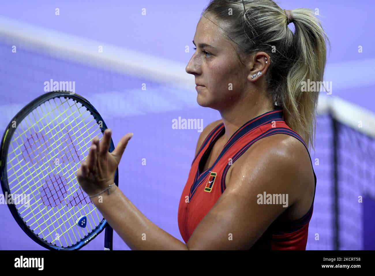 Portrait of Marta Kostyuk at the end of her first WTA match against ...