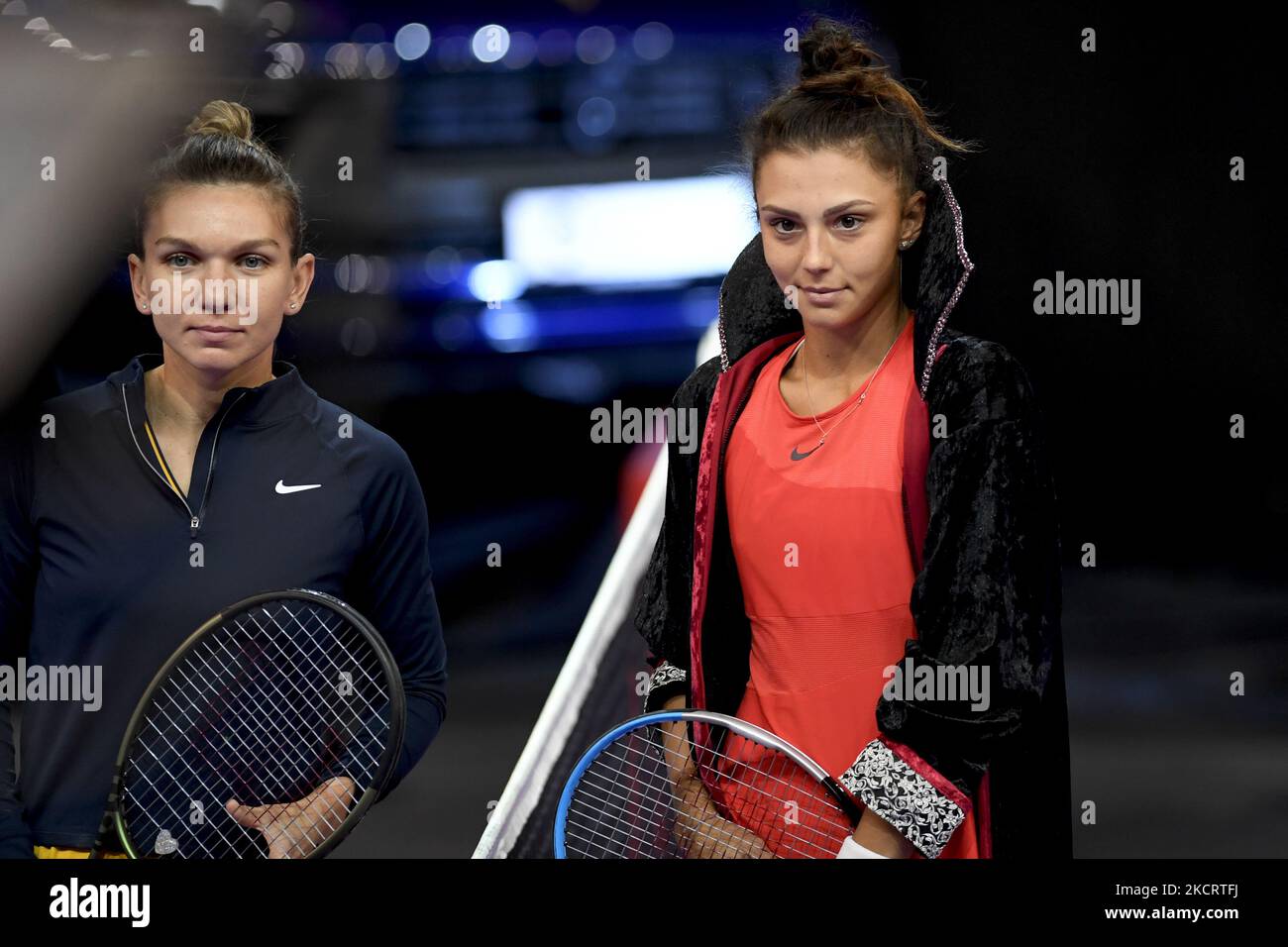 Portraits of Jaqueline Cristian and Simona Halep at the beginning of their match in the ...