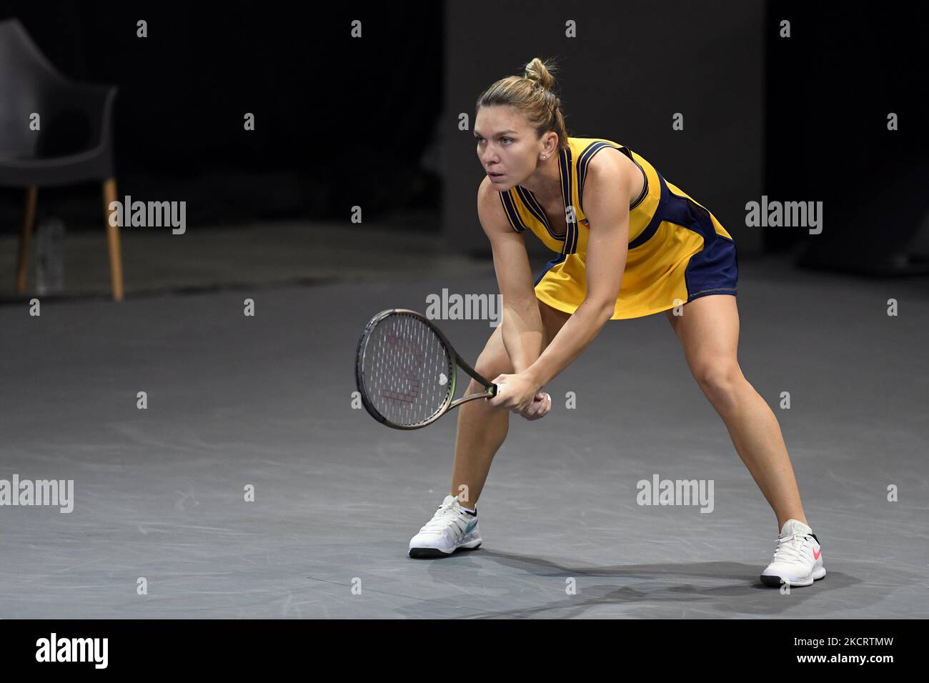 Simona Halep in action receiving the ball during her match in ...