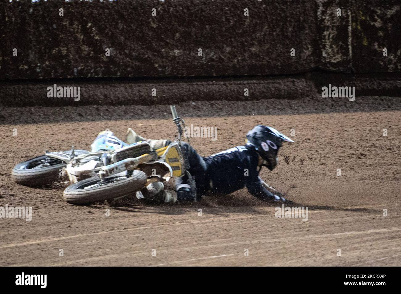 Gary Birtwistle (11) falls during the Manchester Masters Sidecar ...