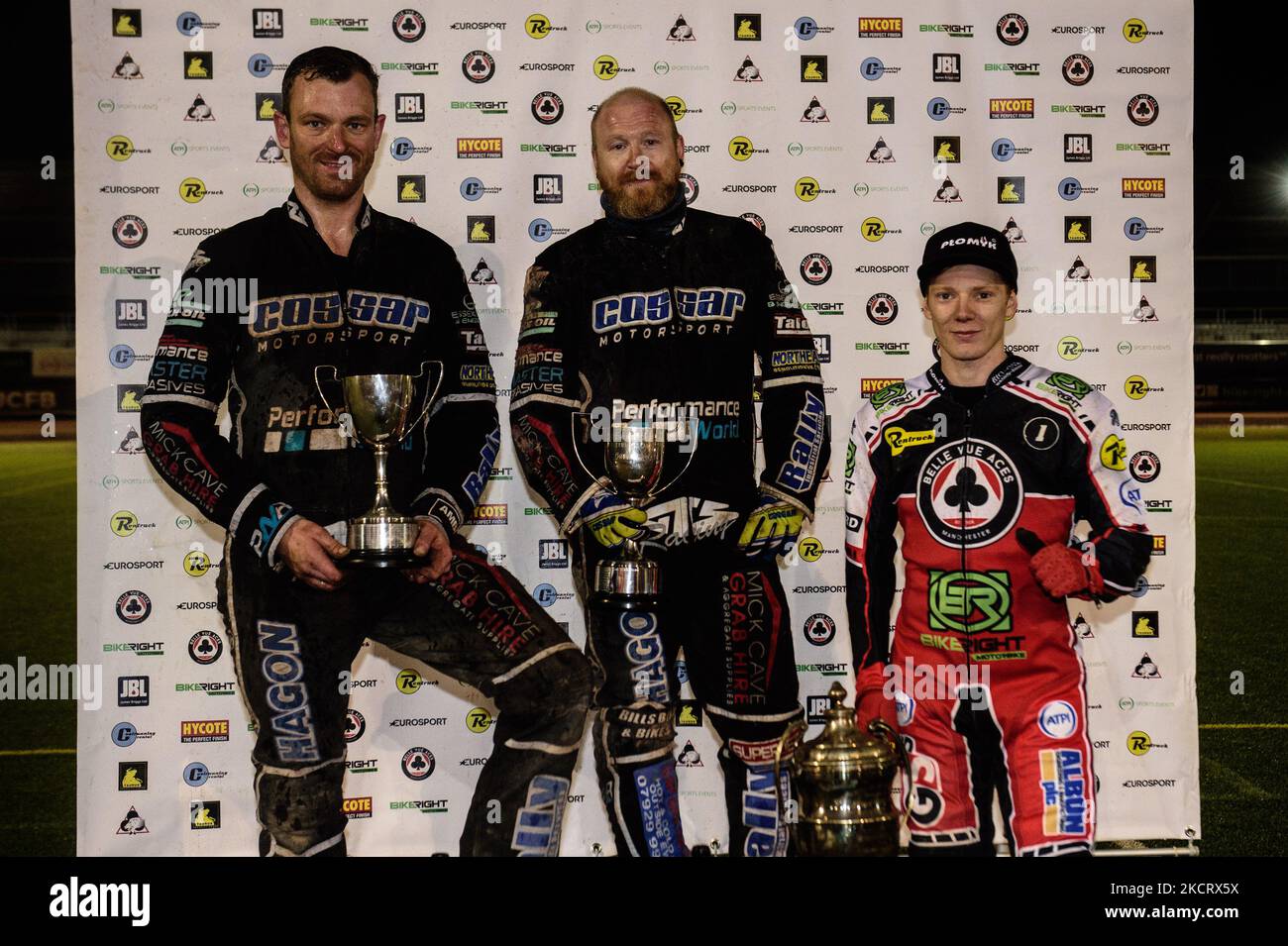 Dan Bewley (right)( presented Sidecar winners Mark Cossar & Gareth ...