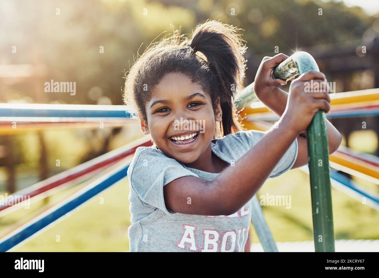 The fun all happens at the park. Cropped portrait of an adorable little ...