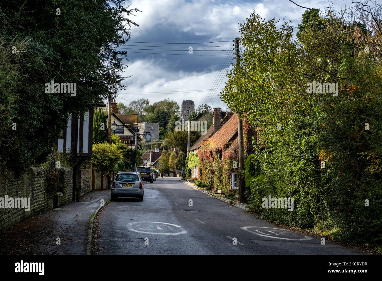 Bramber, West Sussex, showing the remains of the Norman castle, the ...