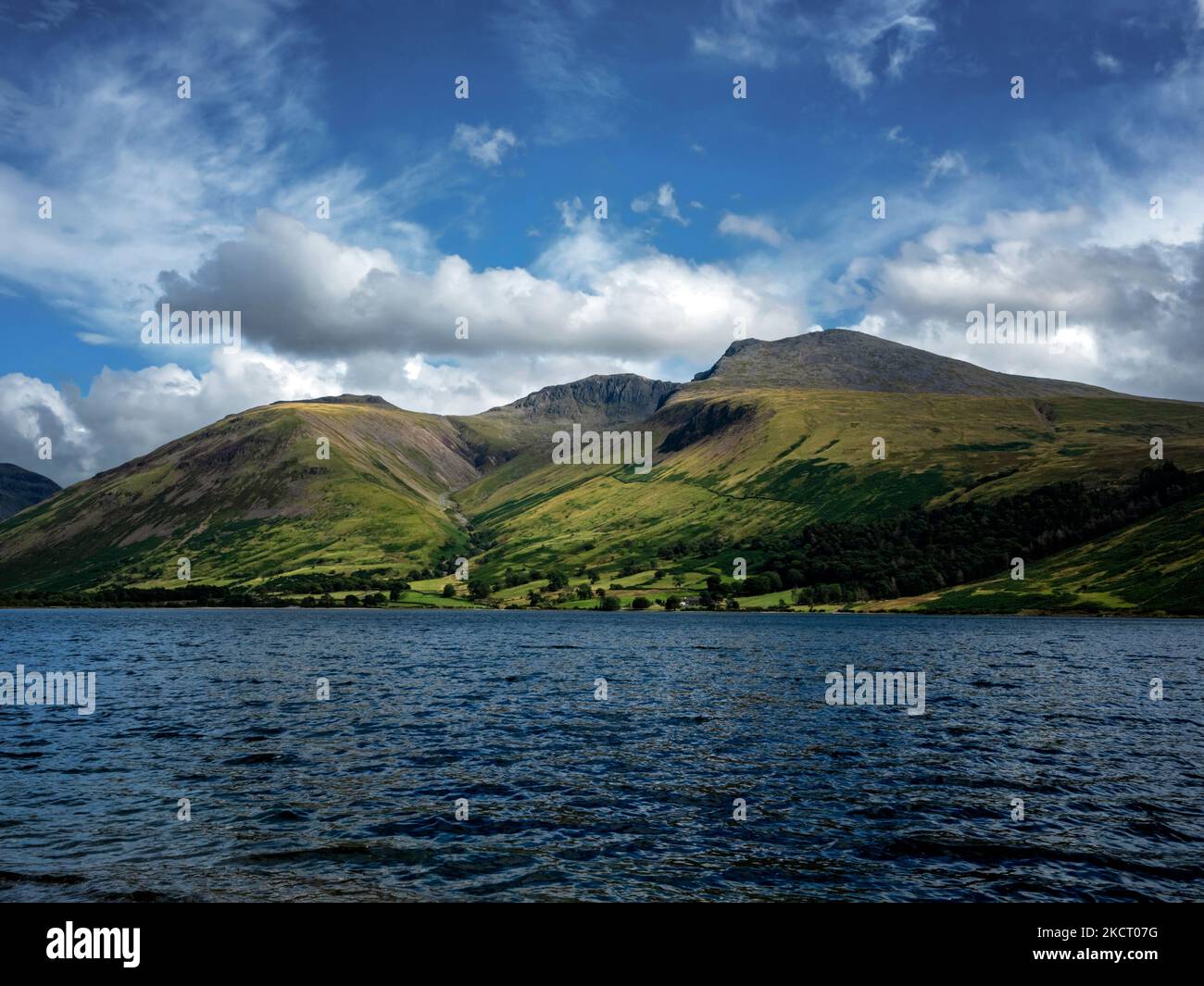 The view to Scarfell Pike, England's highest mountain, across Wast ...