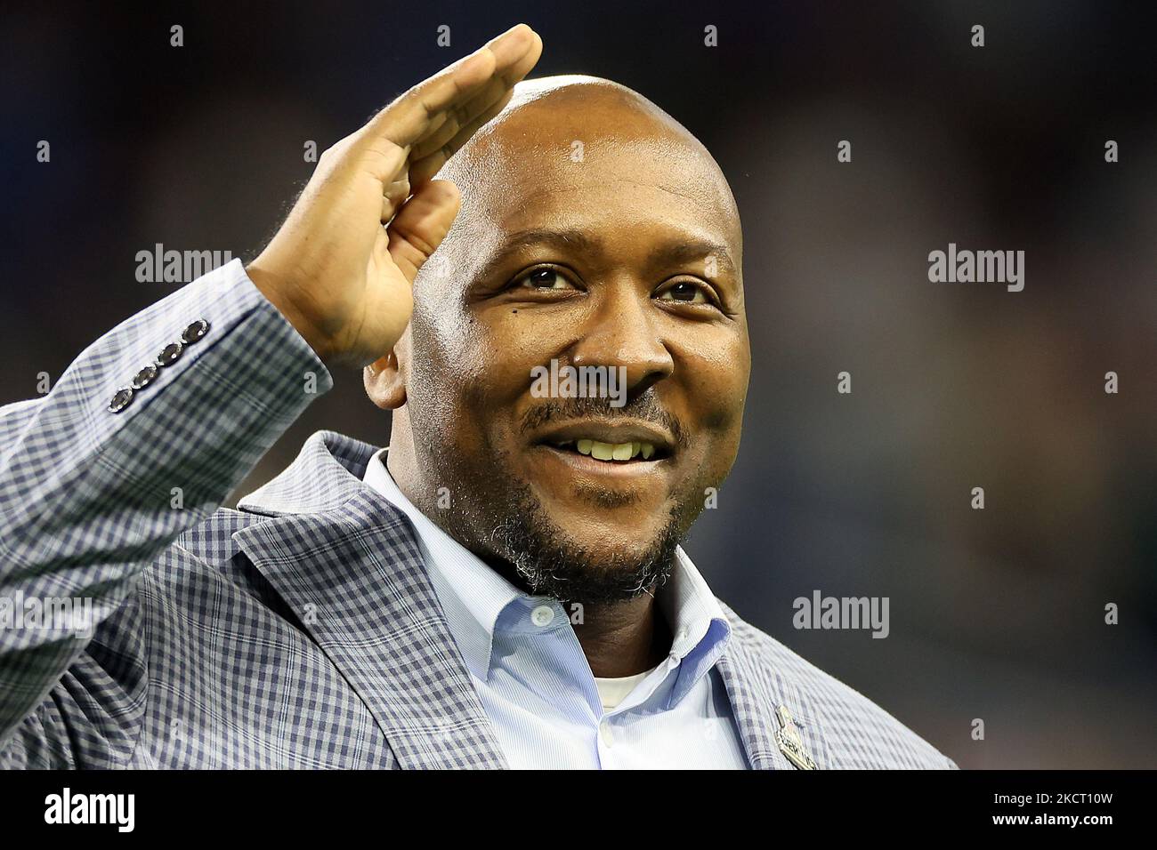 US Army personnel Maurice Pearson is honored during a Salute to Service ...