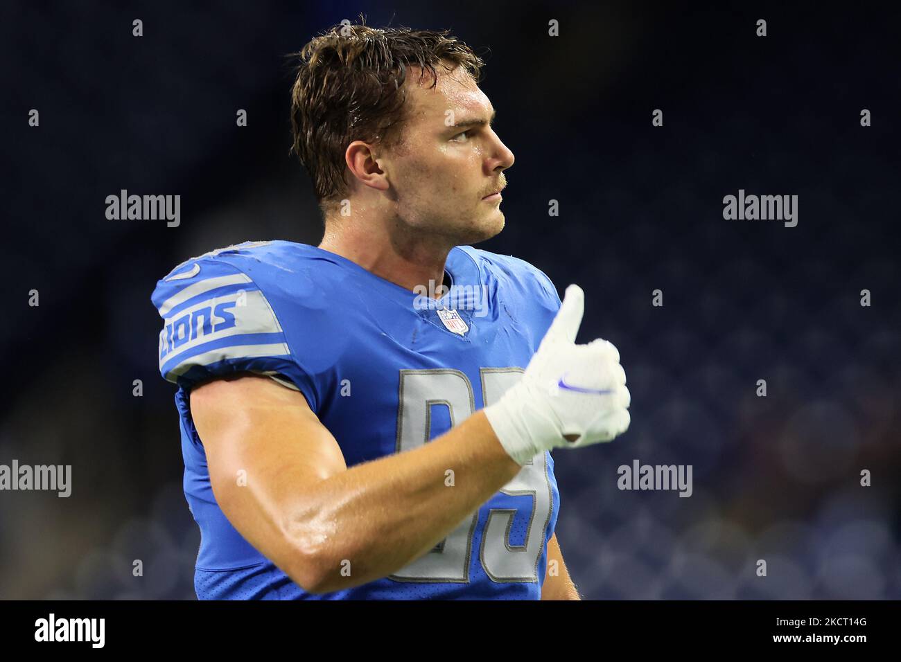 Detroit Lions tight end Brock Wright walks off the field at the ...