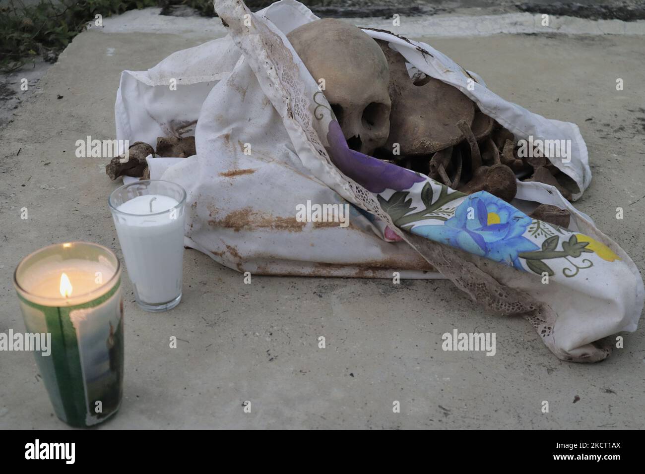 Human remains inside in the cemetery of Pomuch, an indigenous Mayan ...