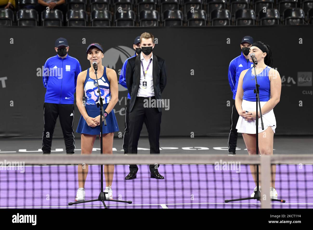 Ekaterine Gorgodze and Irina Bara holding the trophy after winning the ...