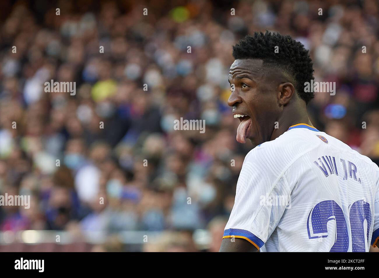 Vinicius Junior of Real Madrid reacts during the La Liga Santander ...