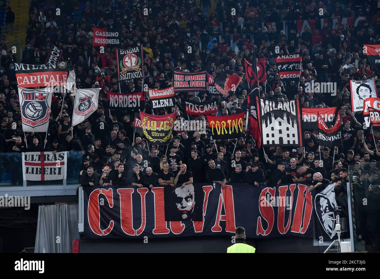 Supporters of AC Milan during the Serie A match between AS Roma and AC ...