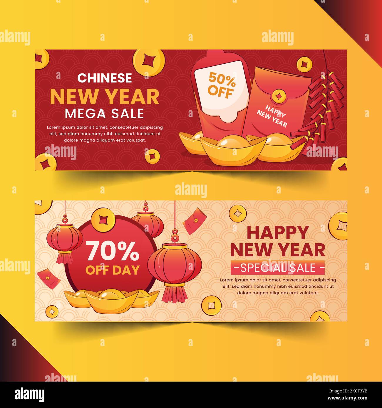 flat chinese new year sale horizontal banners set vector design ...