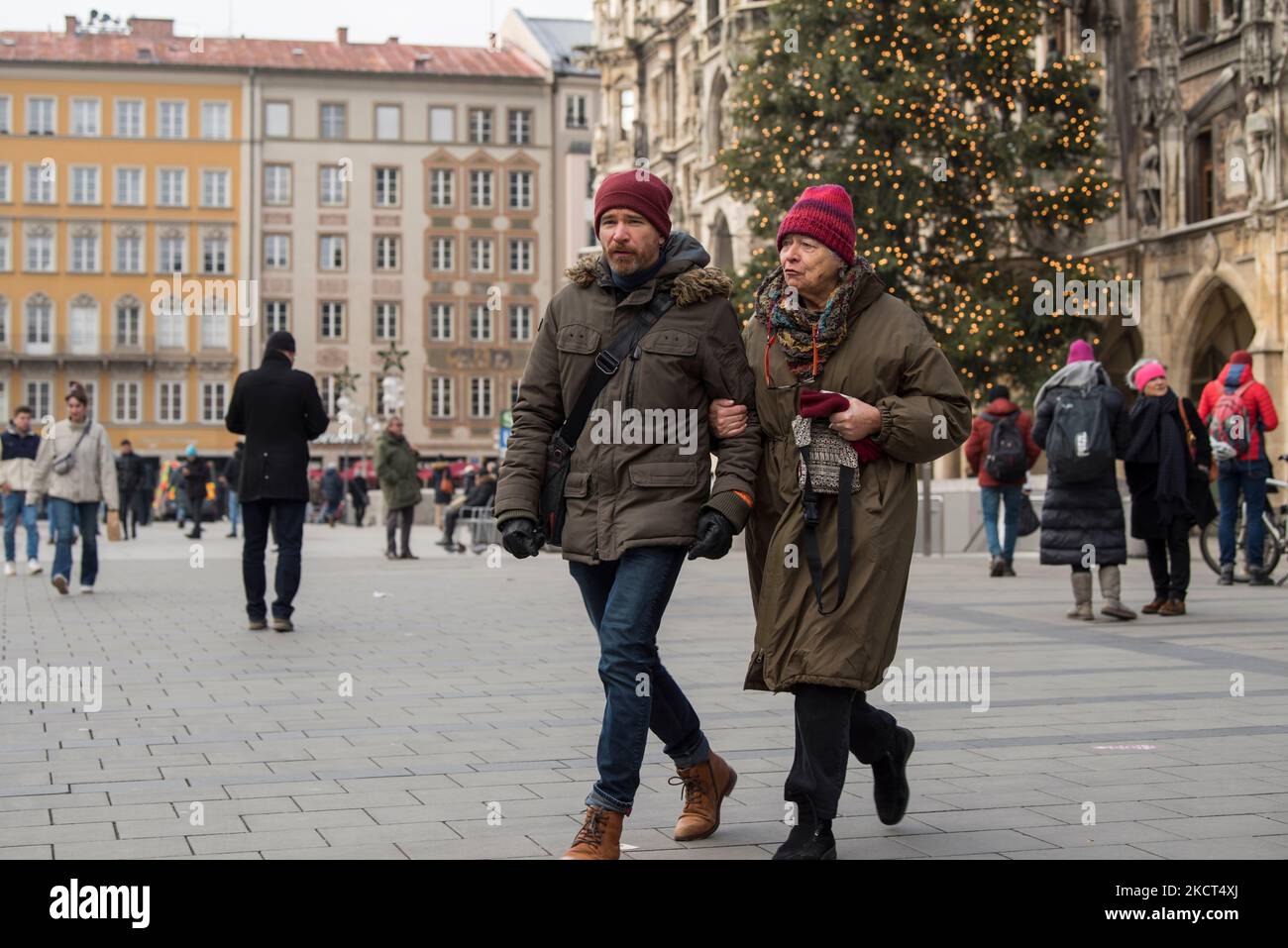 Munich, Germany - December 20,2021: Crowd of people on Marienplatz in ...