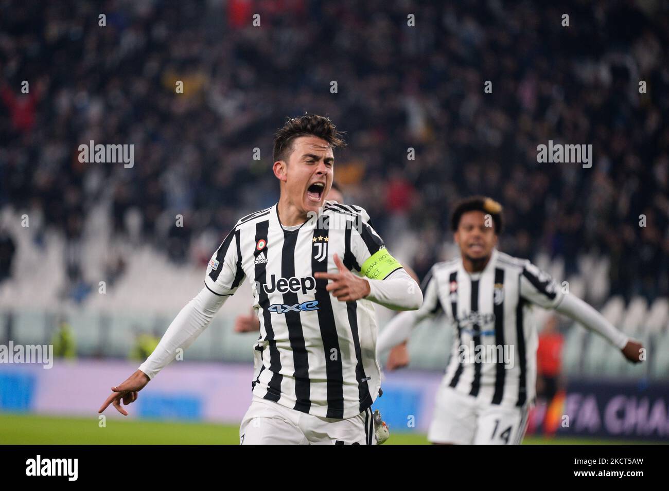 Paulo Dybala of Juventus FC celebrates during the UEFA Champions League ...