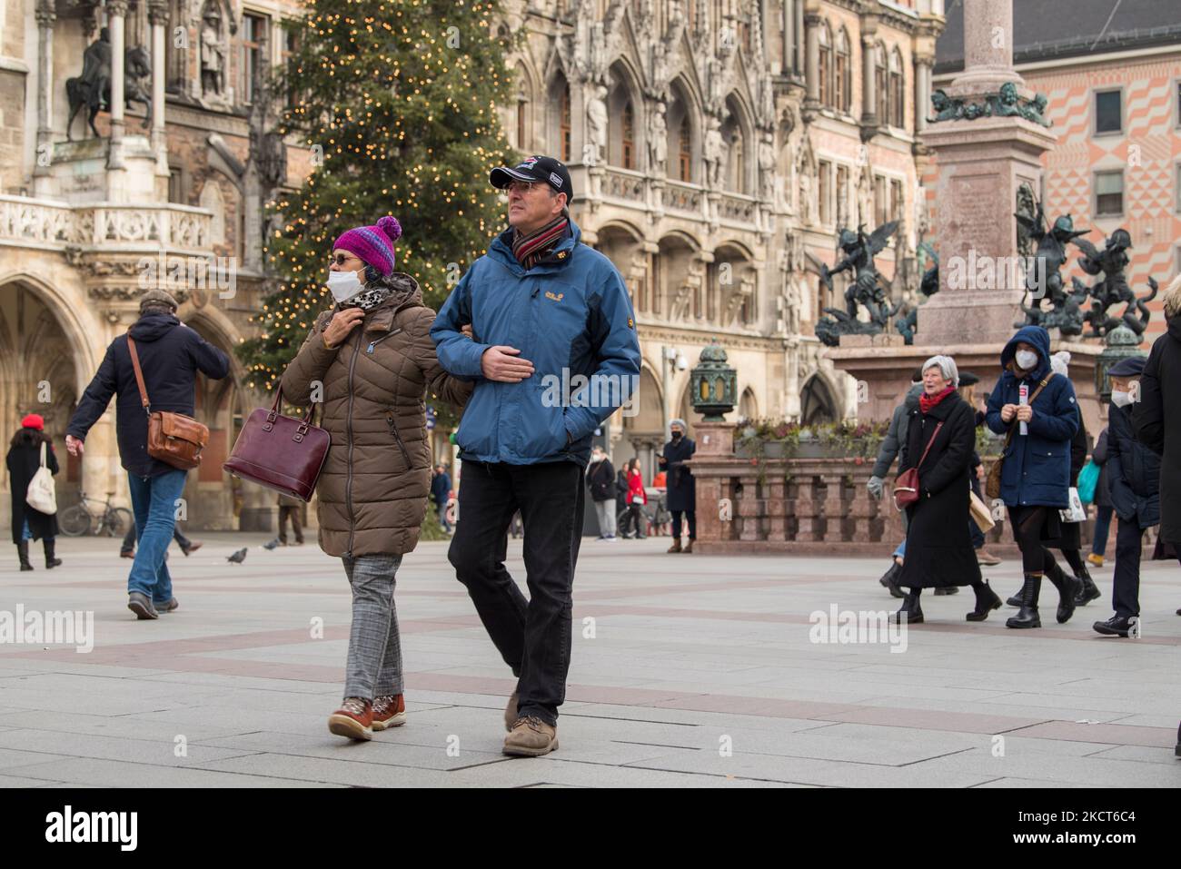 Munich, Germany - December 20,2021: Crowd of people on Marienplatz in ...