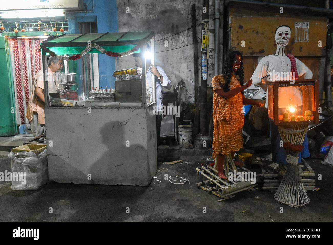 Clay figurines of demon are seen on display for sale , ahead of Kali ...