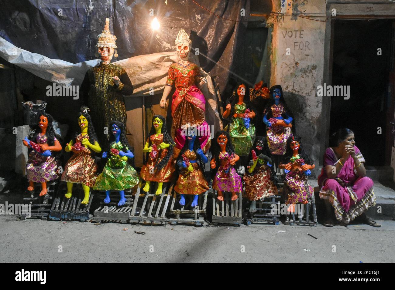 Clay figurines of demon are seen on display for sale , ahead of Kali ...