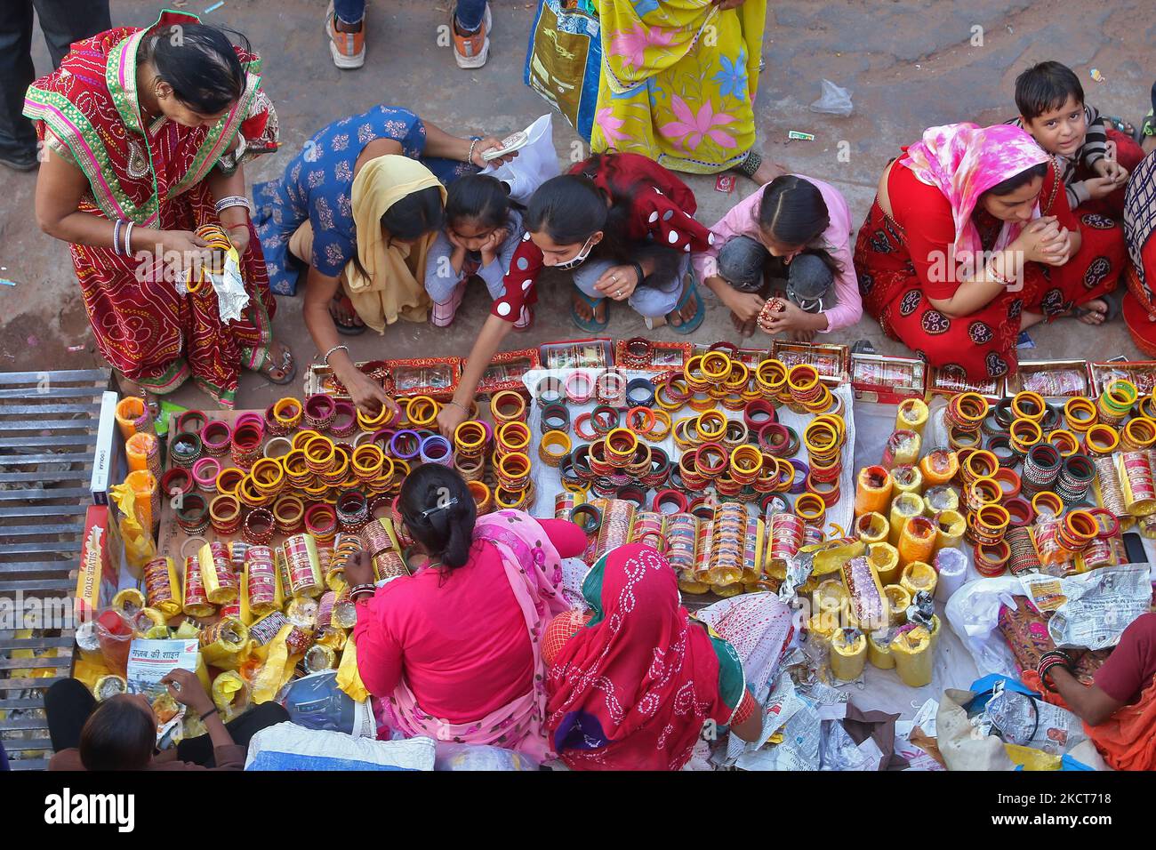 Street vendor sell bangles on the occasion of Diwali Festival at Badi ...