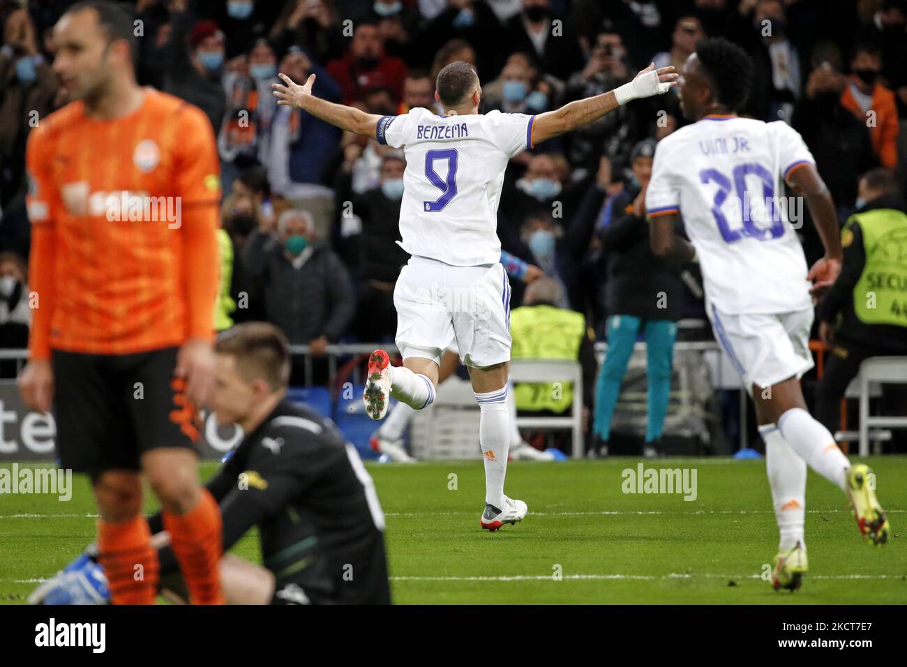 Karim Benzema of Real Madrid celebrate a goal during the UEFA Champions ...