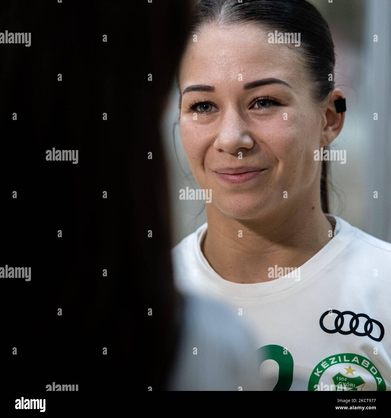 Lukács Viktória gives an interview aftre the match between Váci NKSE ...