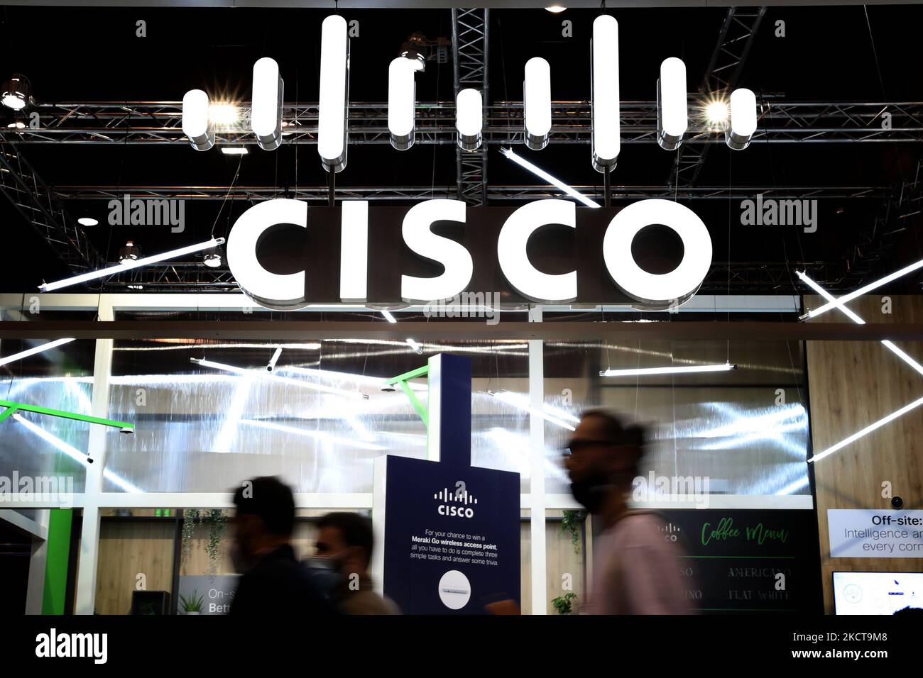 The Cisco logo is seen during the 2021 Web Summit in Lisbon, Portugal ...