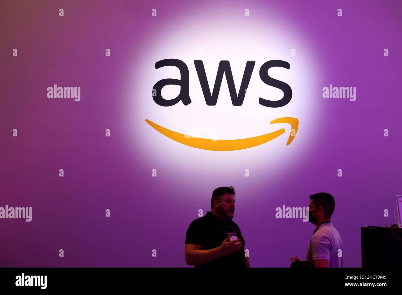 The Amazon logo is seen during the 2021 Web Summit in Lisbon, Portugal ...