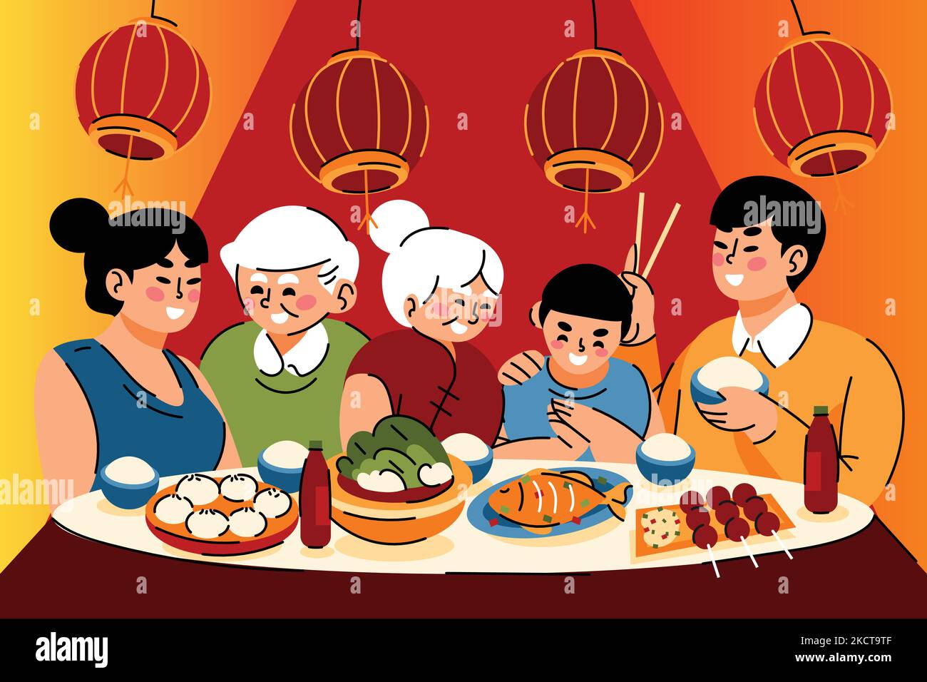 flat chinese new year reunion dinner vector design illustration Stock ...