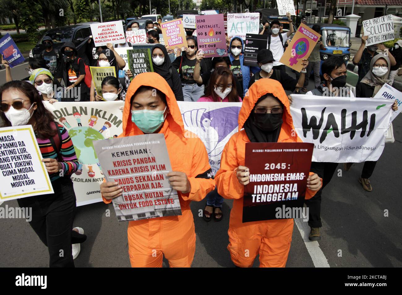 Environtmental activists held a protest in Jakarta on November 5, 2021 ...