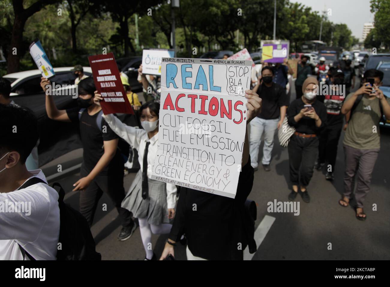 Environtmental activists held a protest in Jakarta on November 5, 2021 ...