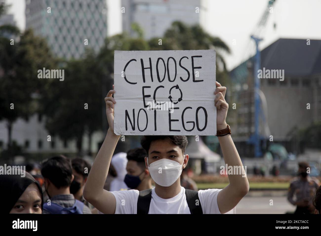 Environtmental activists held a protest in Jakarta on November 5, 2021 ...